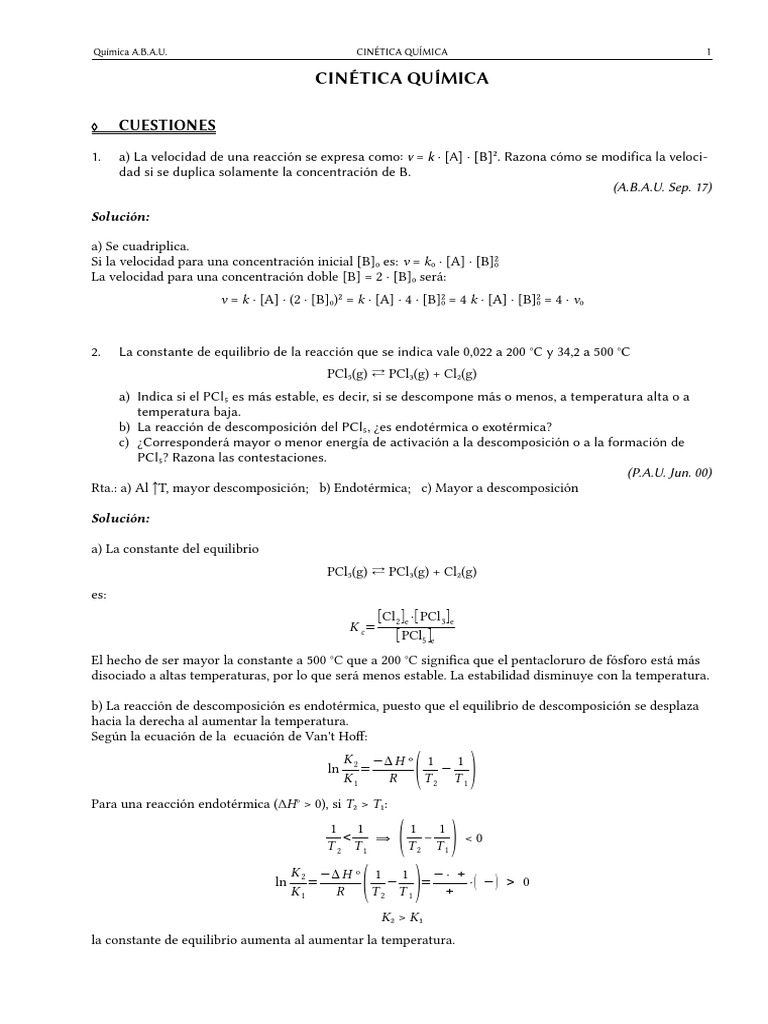 EJERS CINÉTICA RESUELTOS | PDF | Equilibrio químico | Cinética química