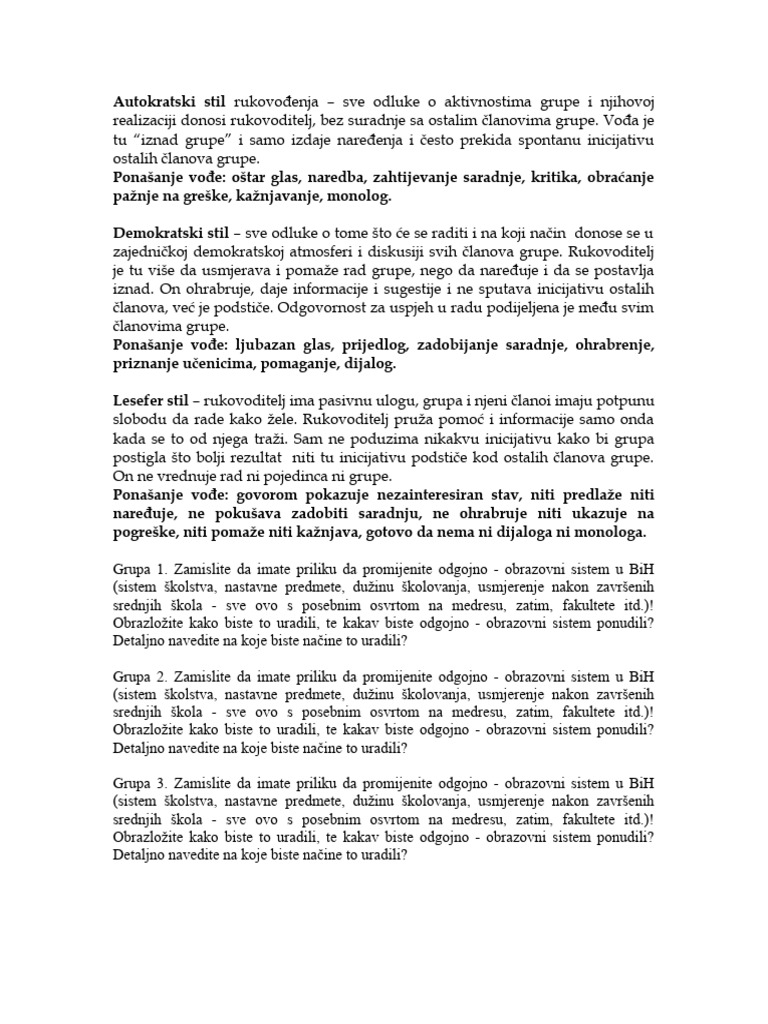 Stilovi Rukovođenja - Grupni Rad | PDF