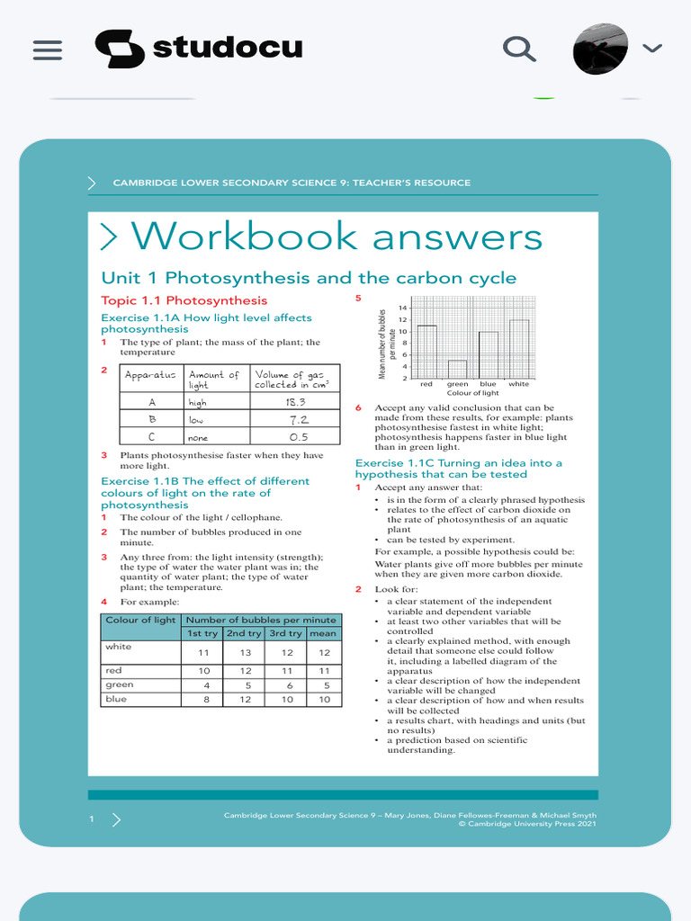 Cambridge Lower Secondary Science 9 Answers | PDF | Photosynthesis | Water