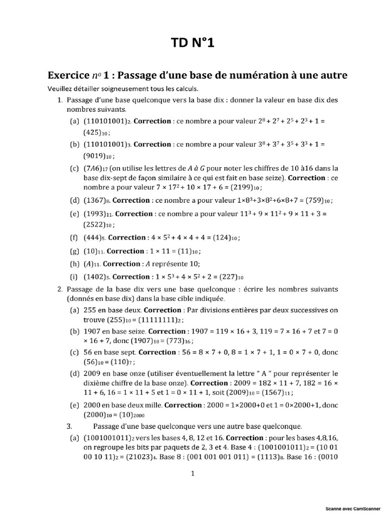 TD1 Numération - Solution | PDF