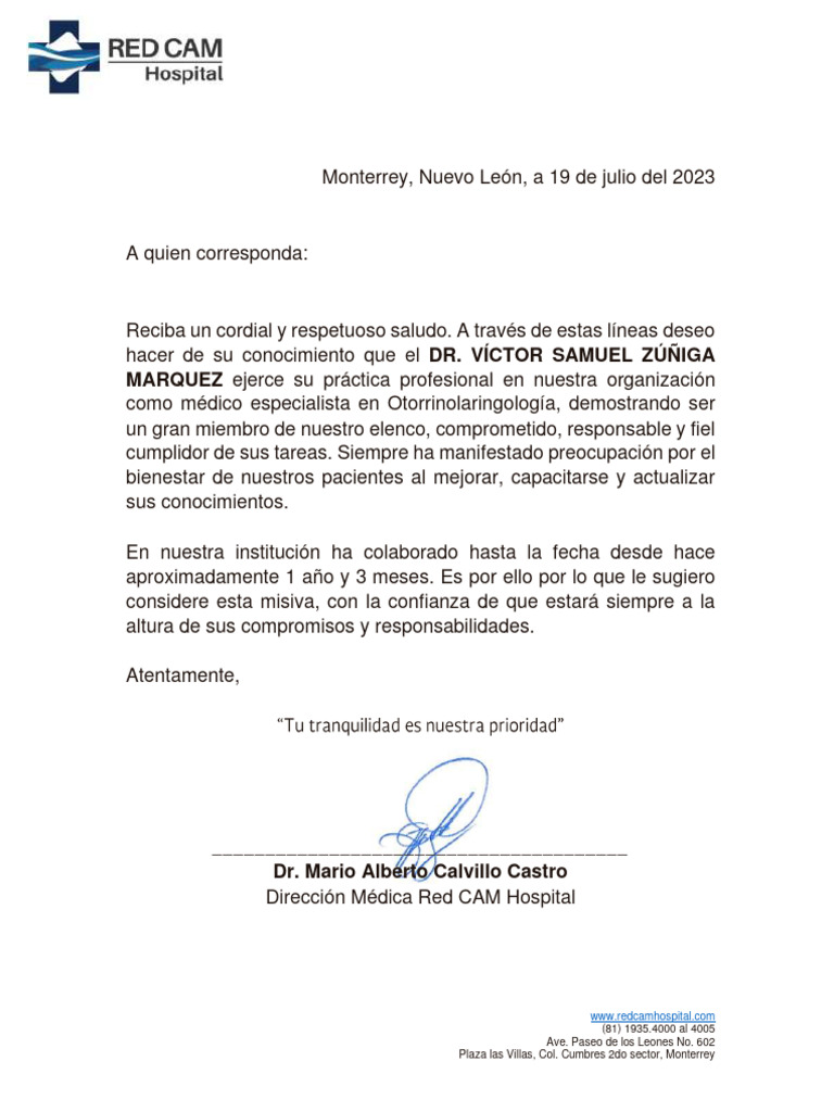 CARTA DE RECOMENDACION MEDICO | PDF
