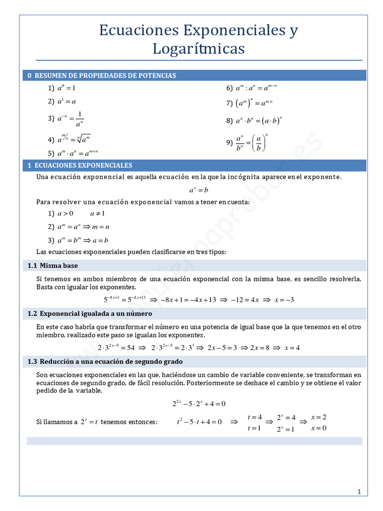 Ecuaciones Eponenciales | PDF | Logaritmo | Exponenciación