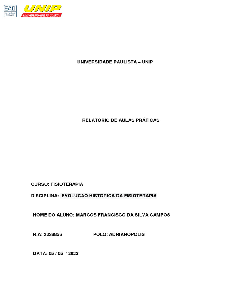 Relatorio Unip Aula Pratica | PDF | Fisioterapia | Massagem
