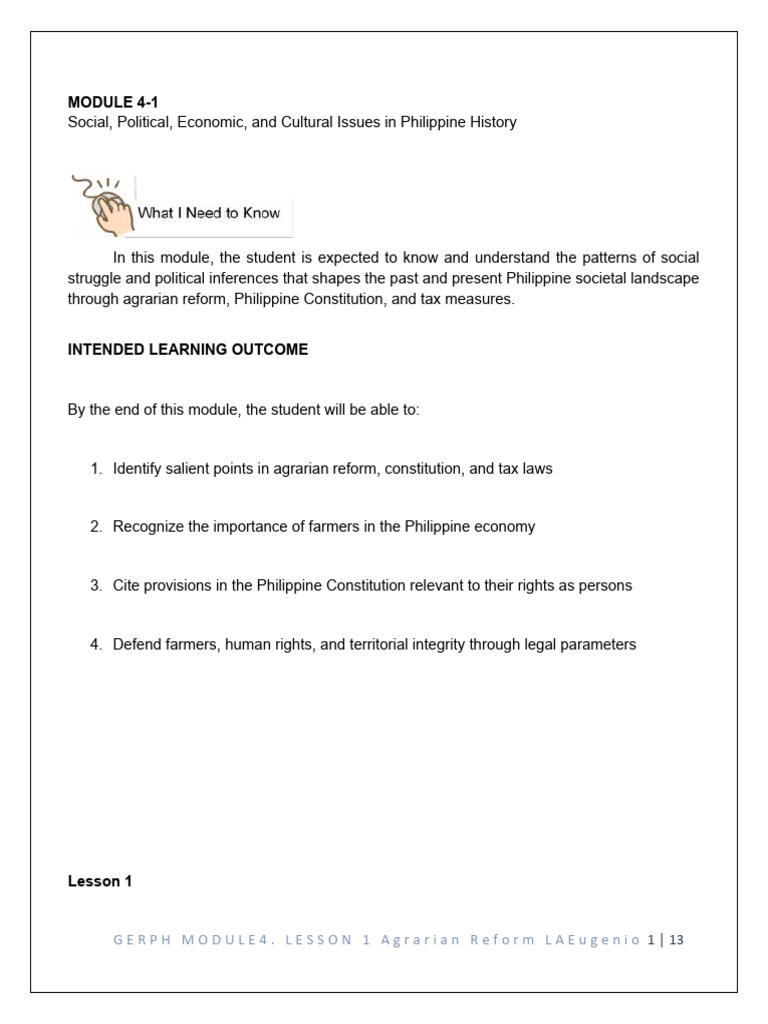 GERPH MODULE 4 Lesson 1 | PDF | Leasehold Estate | Philippines