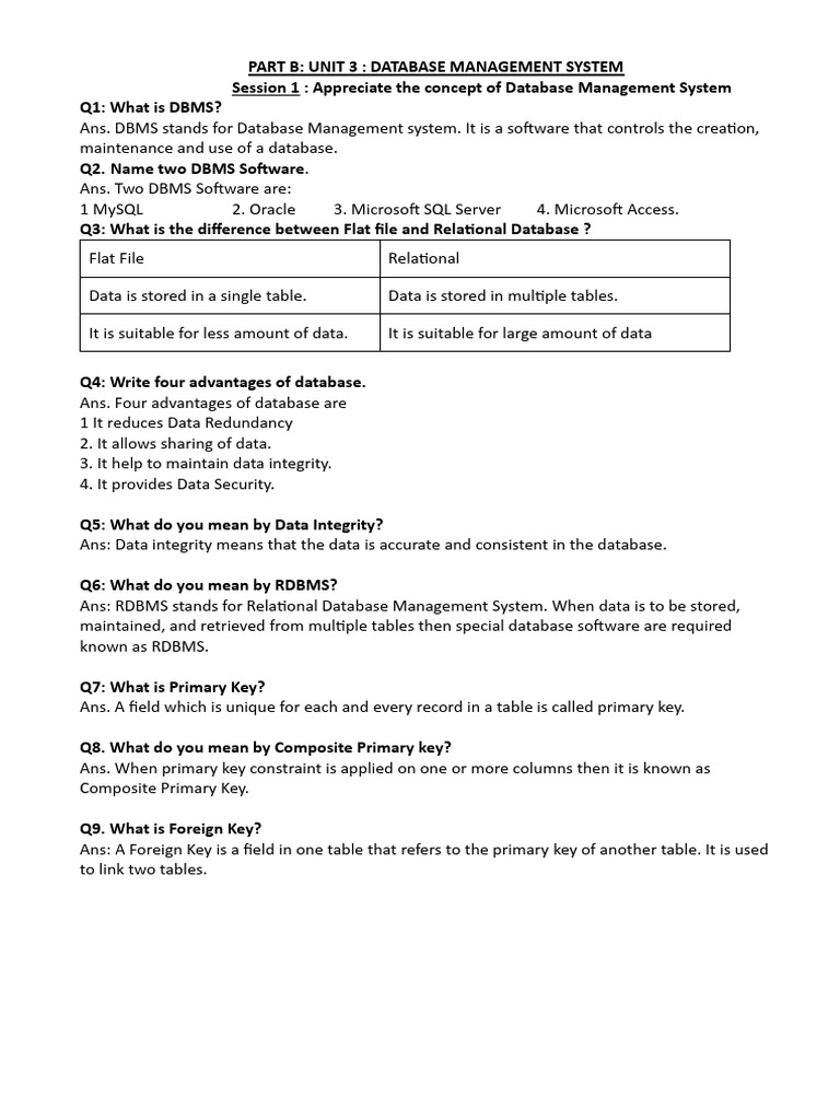 Part B Unit 3 DBMS | PDF | Relational Database | Databases
