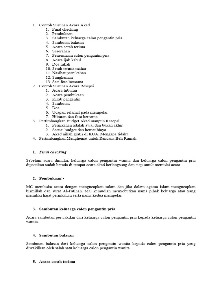 Susunan Acara Akad Nikah Sederhana | PDF
