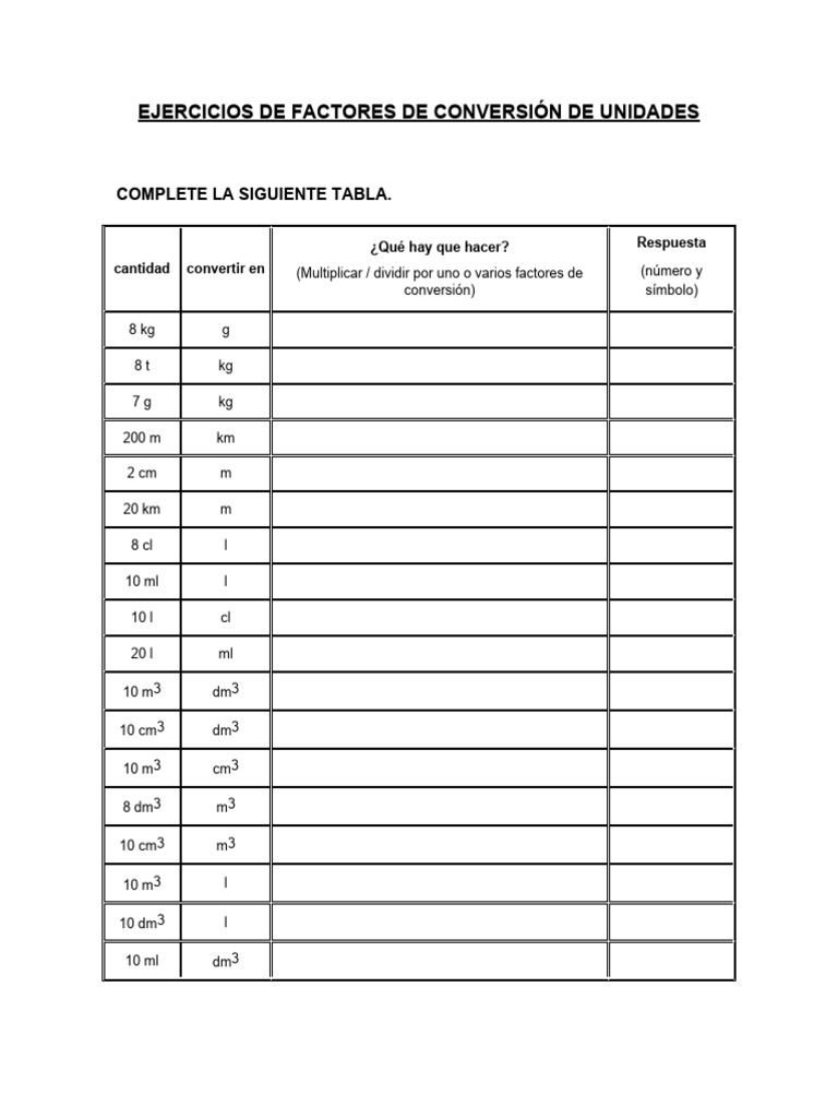 Ejercicios de Factores de Conversion | PDF