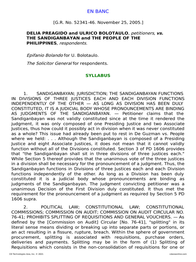 Preagido v. Sandiganbayan | PDF | Judgment (Law) | Separation Of Powers
