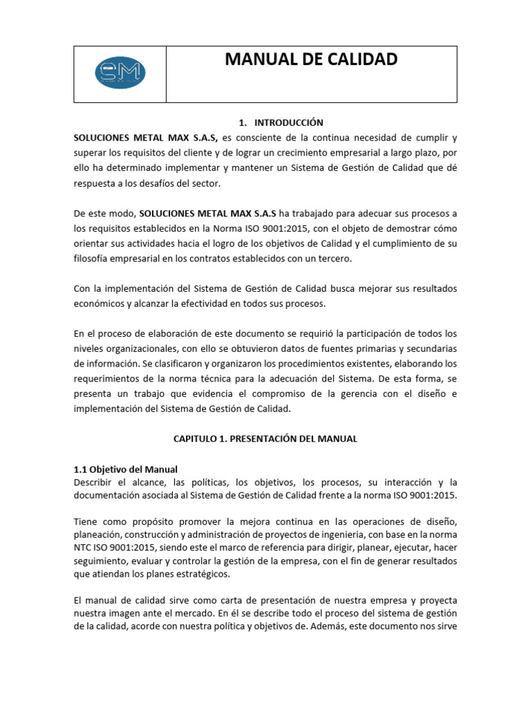 Manual de Calidad | PDF | Calidad (comercial) | Gestión de la calidad