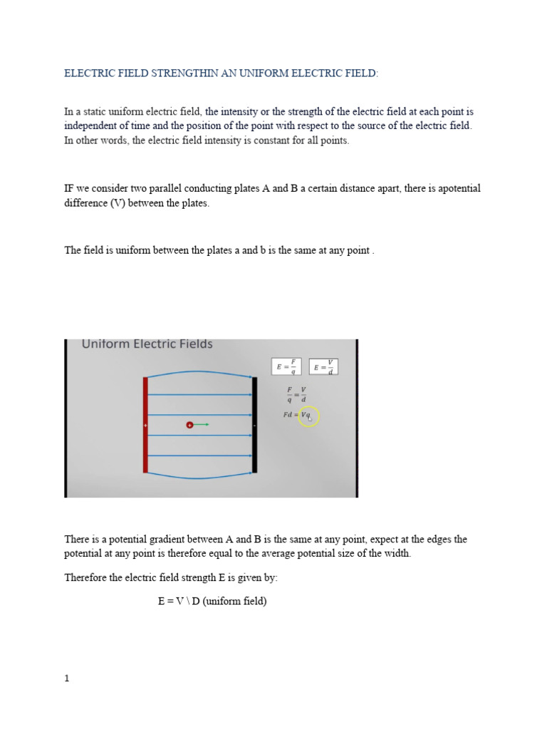 Electric Field Strengthin An Uniform Electric Field | PDF | Electric ...