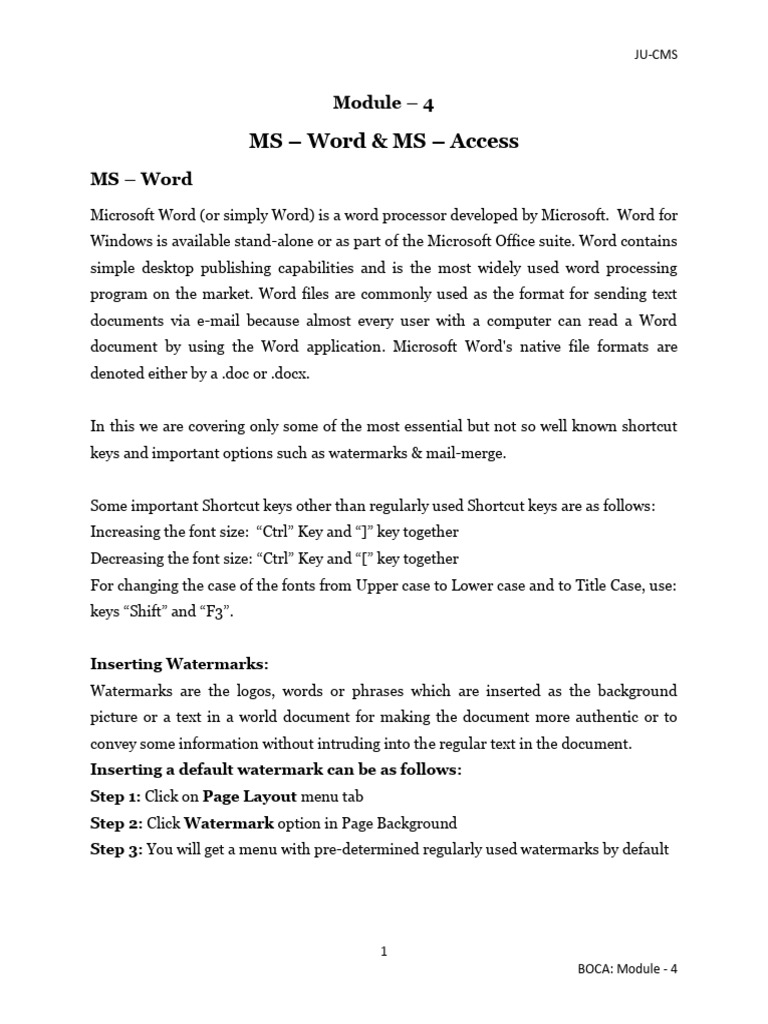 Module 4 - MS Word & Access | PDF | Microsoft Access | Databases