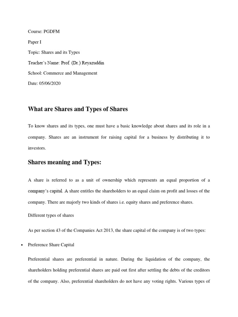 Types of Shares Explained: Equity & Preference | PDF | Preferred Stock ...
