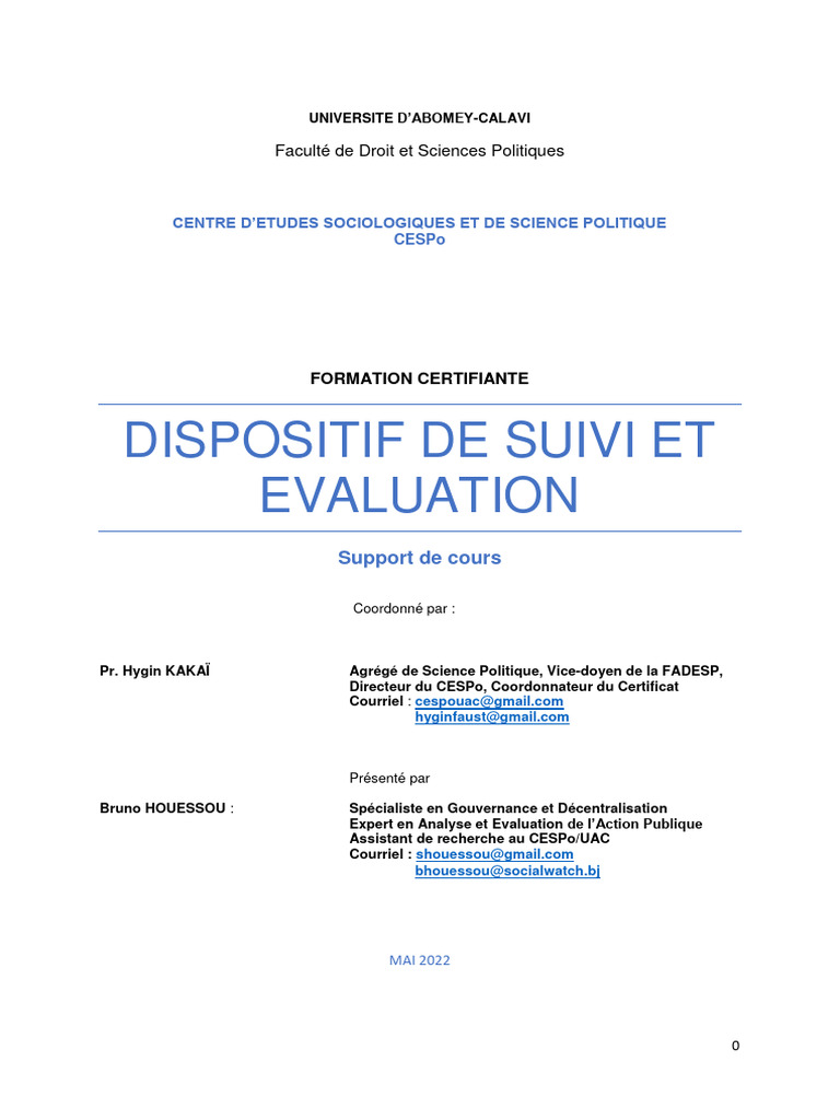 Dispositif Suivi Et Évaluation CAEP 2022 | PDF | Planification | Partie prenante