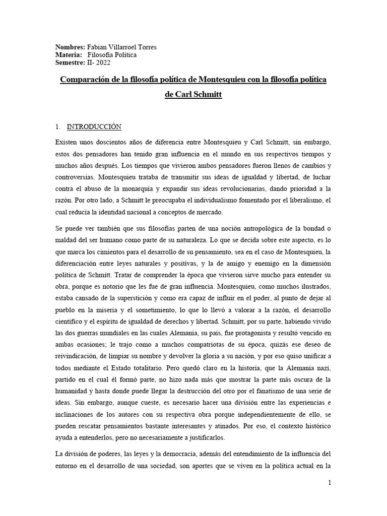 Comparación de La Filosofía Política de Montesquieu Con La Filosofía ...