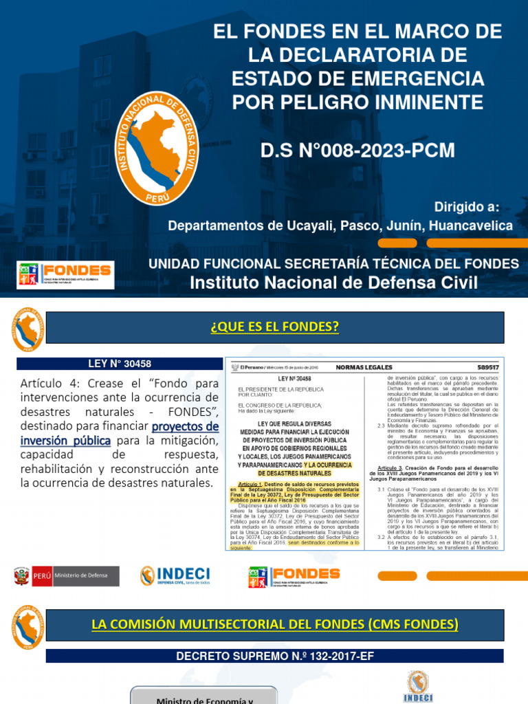Presentación Fondes - DS 008-2023-PCM | PDF | Presupuesto | Infraestructura