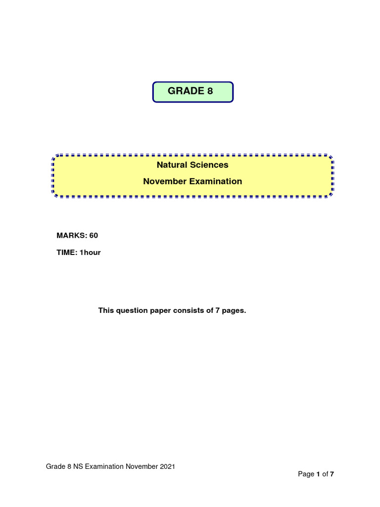 NS Grade 8 Test November 2021 Past Paper | PDF | Planets | Solar System