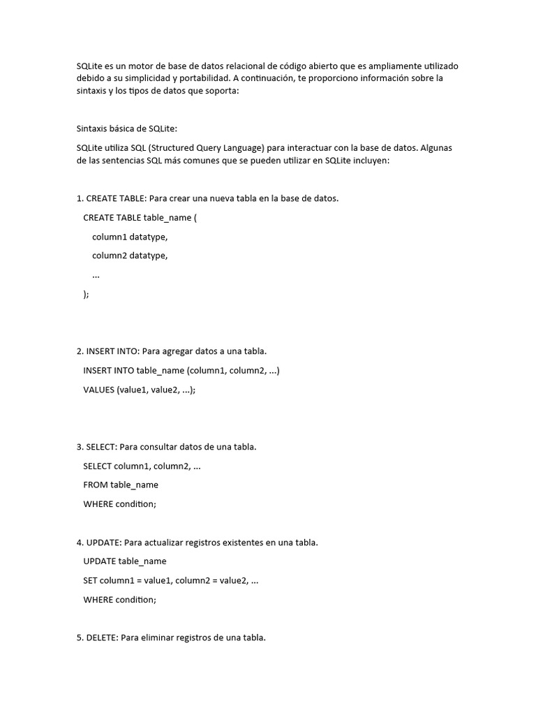 SQLite es un motor de base de datos relacional de código abierto que es ...