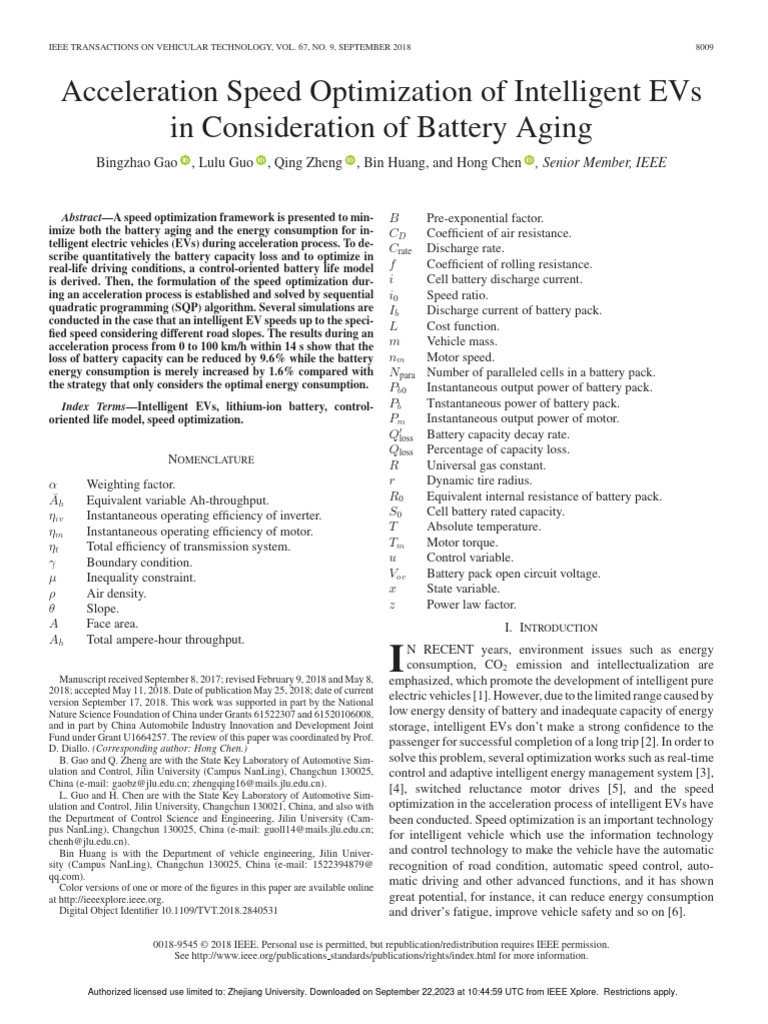 Acceleration Speed Optimization of Intelligent EVs in Consideration of Battery Aging | PDF ...