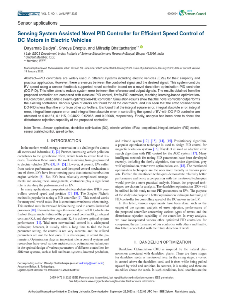 Sensing System Assisted Novel PID Controller For Efficient Speed Control of DC M | PDF | Control ...