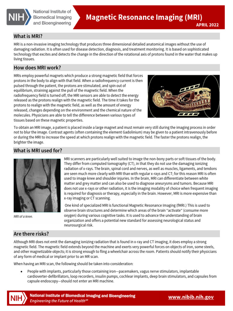 Fact Sheet Magnetic Resonance Imaging MRI | PDF | Magnetic Resonance ...