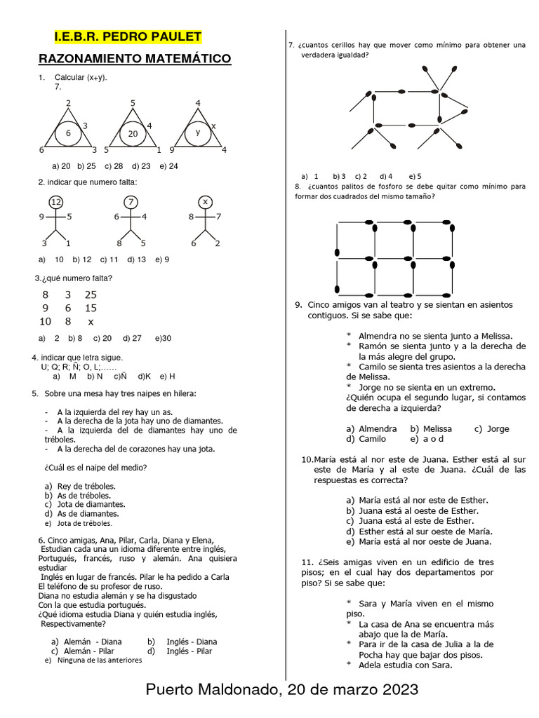Examen de ECE 3-4-5 (Recuperado) | PDF | Matemáticas | Matemática Elemental