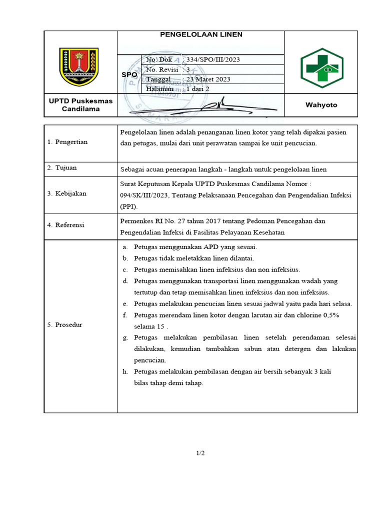 2023 Spo Pengelolaan Linen | PDF