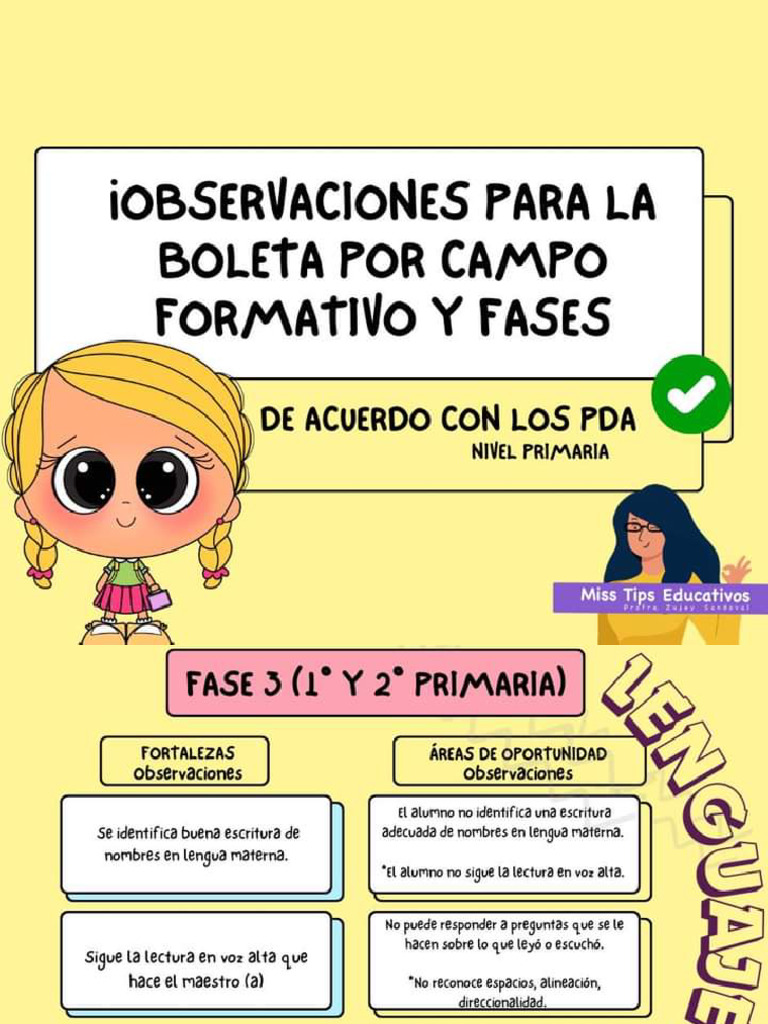OBSERVACIONES PARA LA BOLETA POR CAMPOS FORMATIVOS Y FASES | PDF