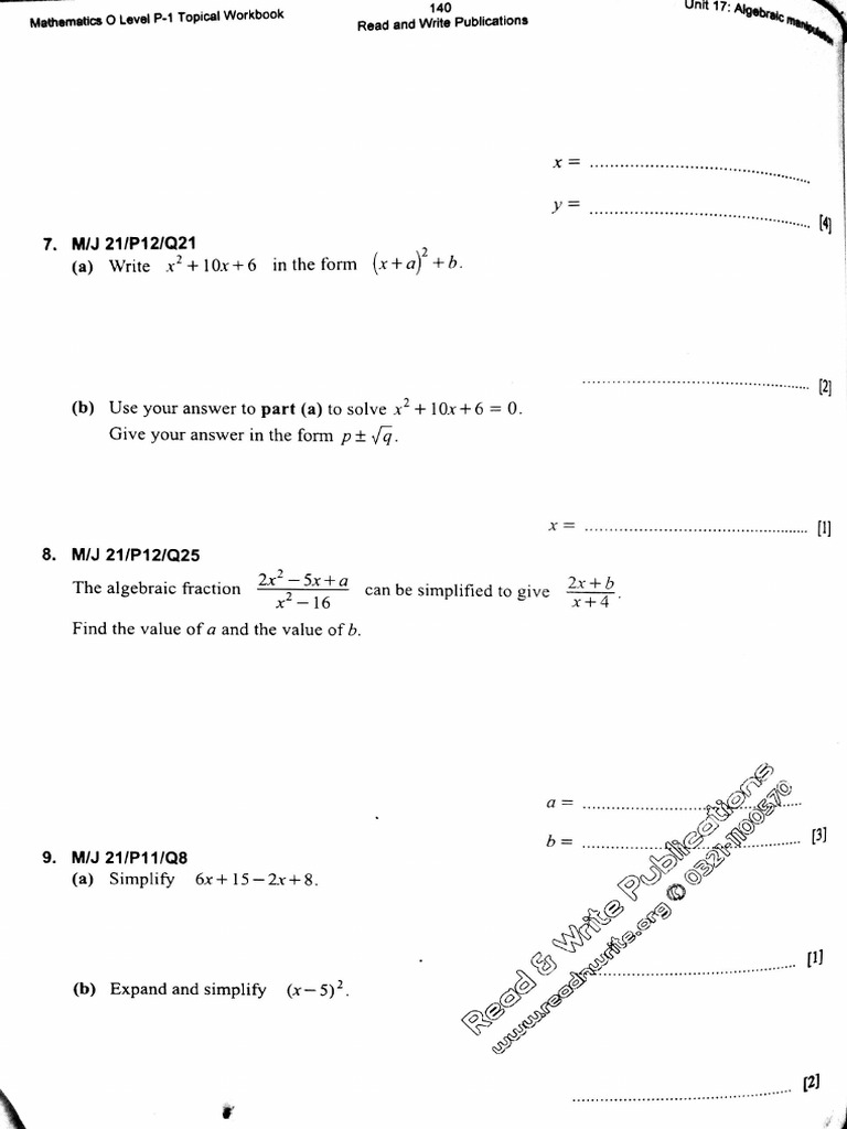 Unit 17 - Algebraic Manipulation 28-Jul-2023 18-58-36 | PDF