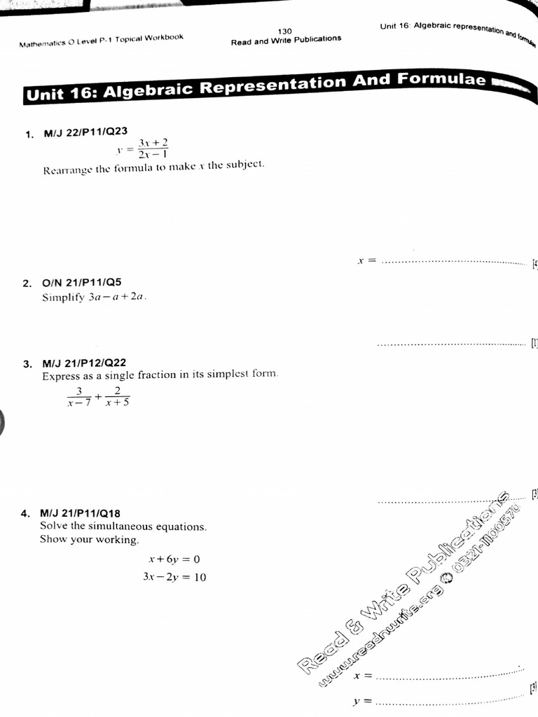 Unit 16 - Algebraic Represention and Formulae 28-Jul-2023 00-05-31 | PDF