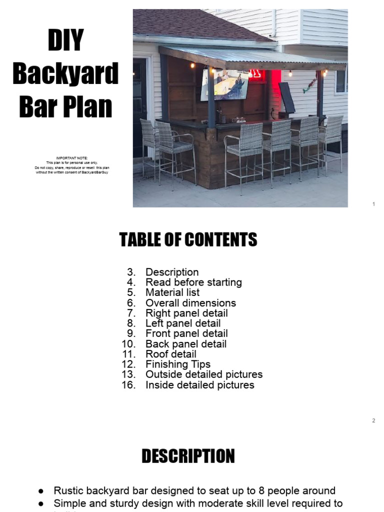 Backyard Bar Plan 5923 | PDF | Framing (Construction) | Screw