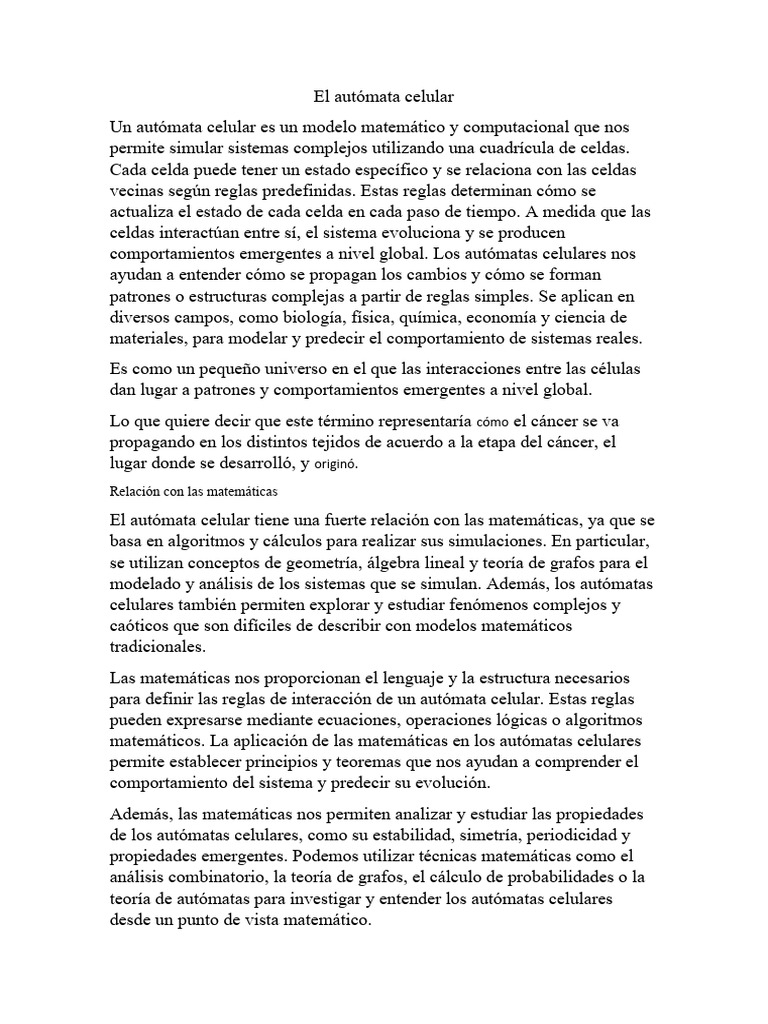 El Autómata Celular Pdf Cáncer Matemáticas