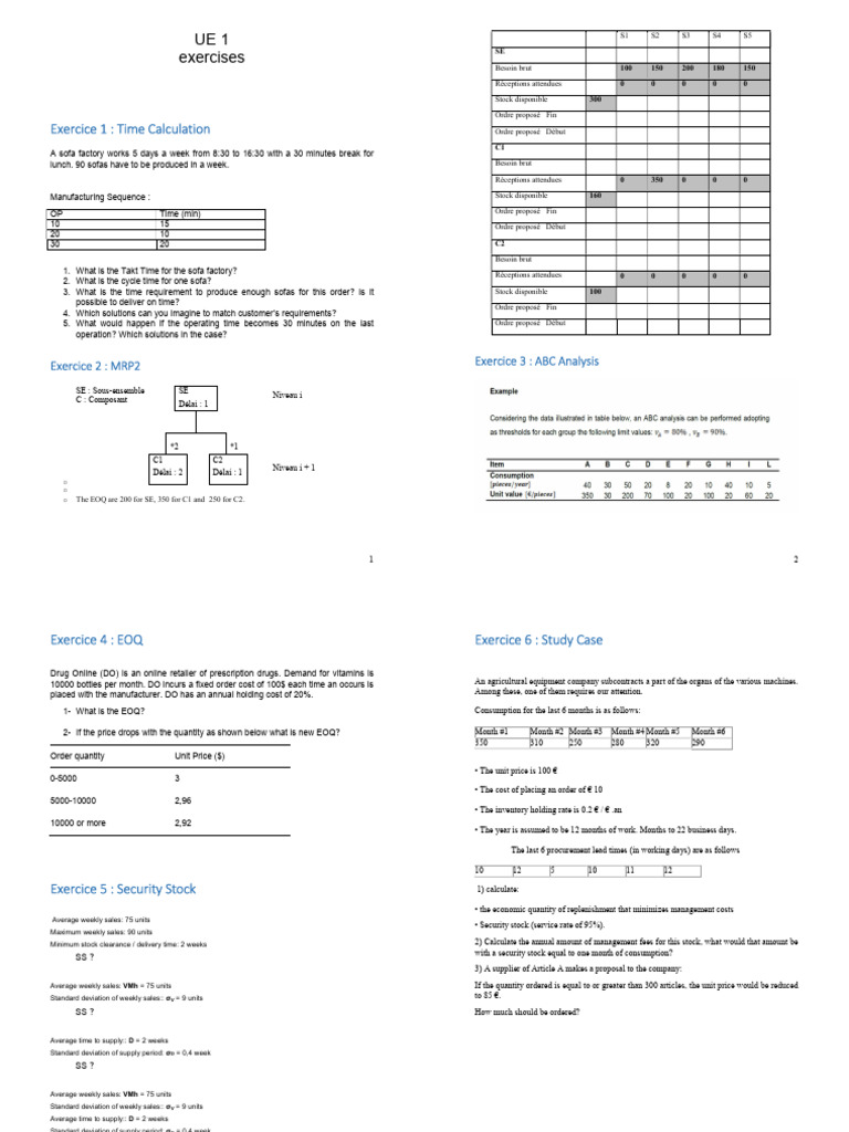 UE1 Exercises: Exercice 1: Time Calculation | PDF | Economics | Business