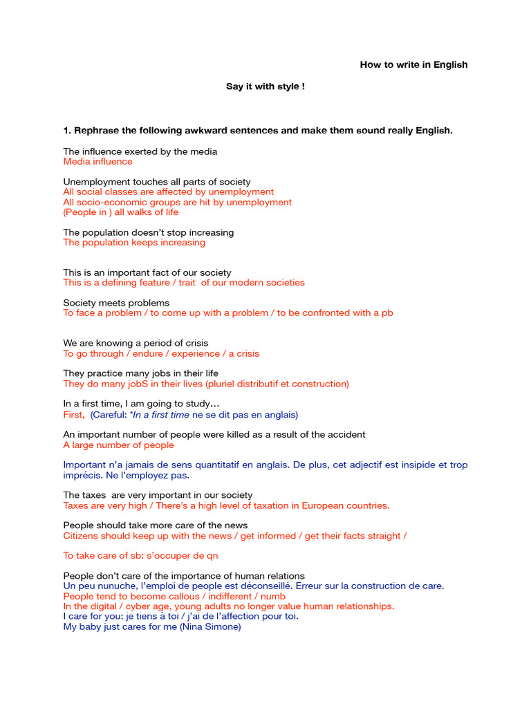 Fiche Say It With Style Updated Part 1 Updated May 18 2020 | PDF