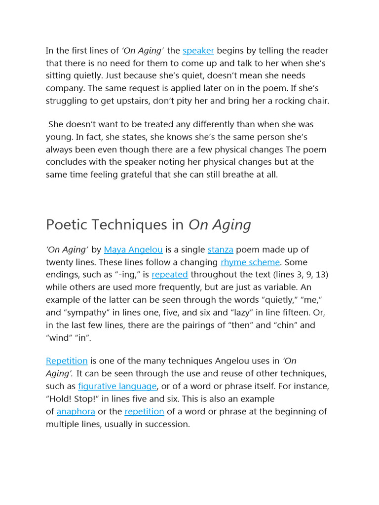 2 On Aging by Maya Angelou | PDF | Poetry