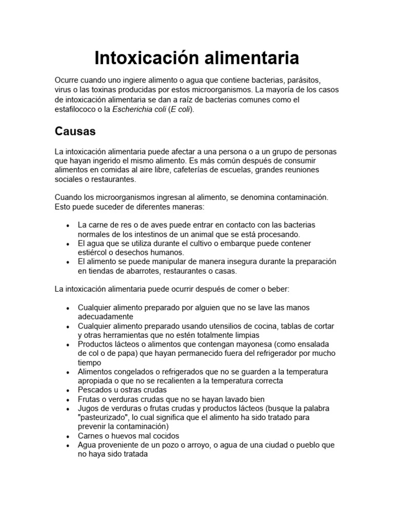 Intoxicación alimentaria | PDF | Diarrea | Alimentos