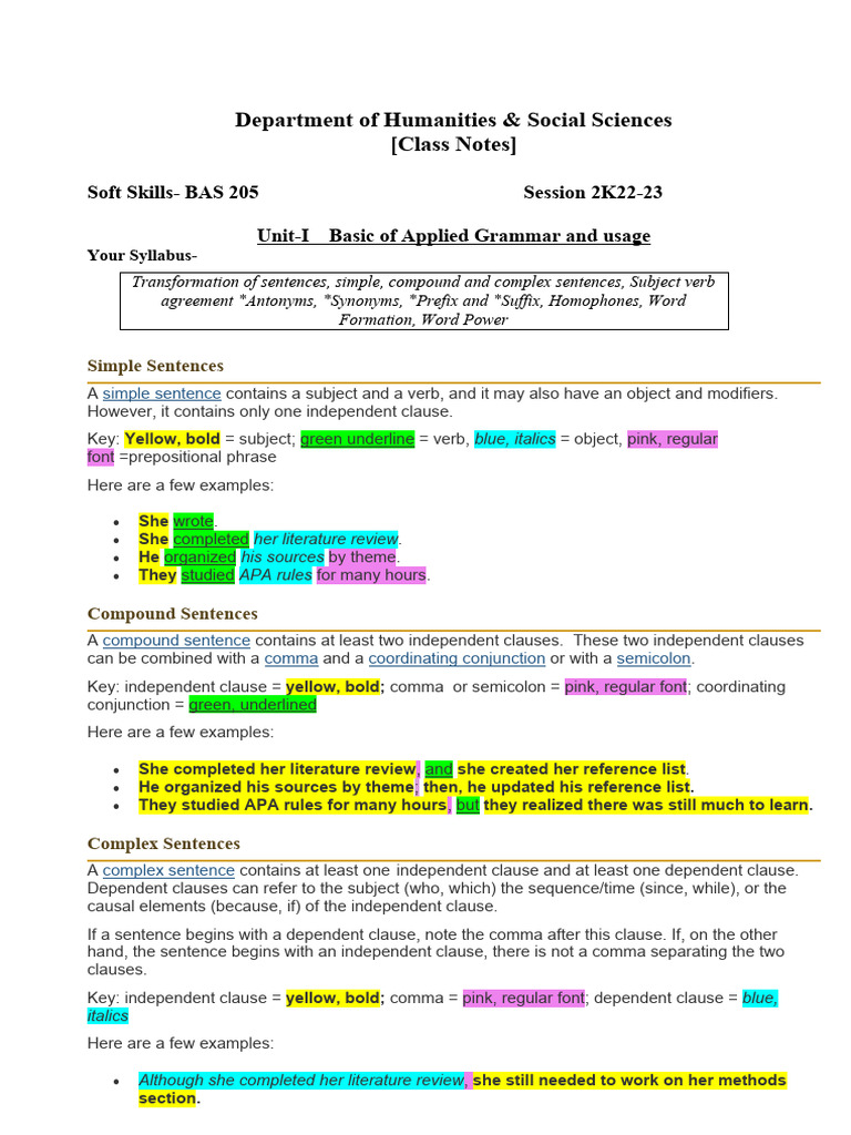 Unit1 Notes (1) BAS 205 | PDF | Grammatical Number | Plural
