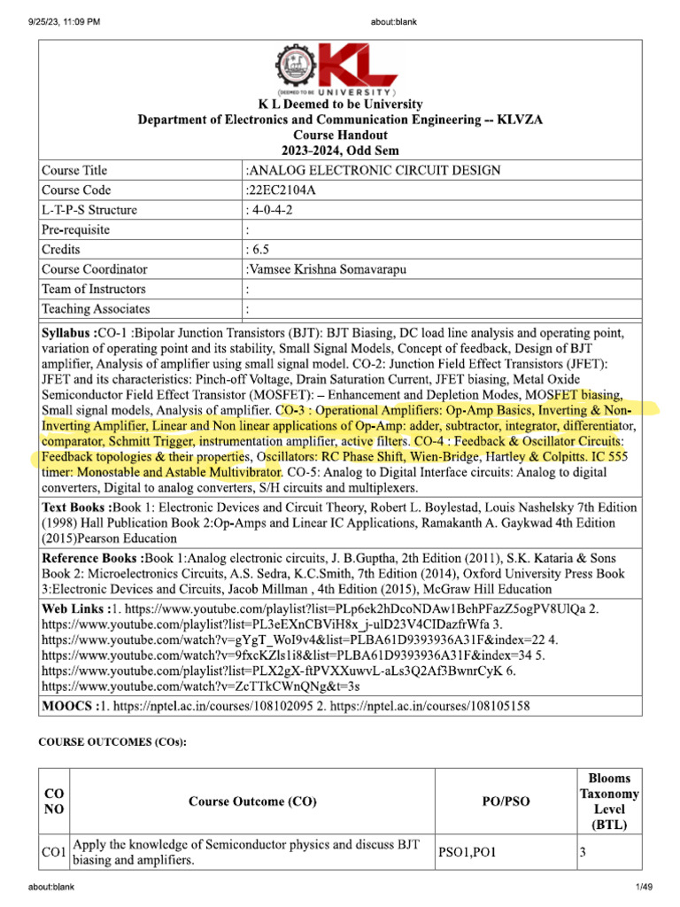 Analog Course Handout | PDF