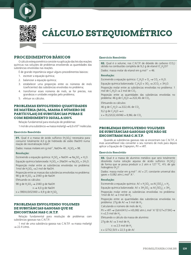 Cálculo Estequiométrico: Procedimentos e Exemplos | PDF ...