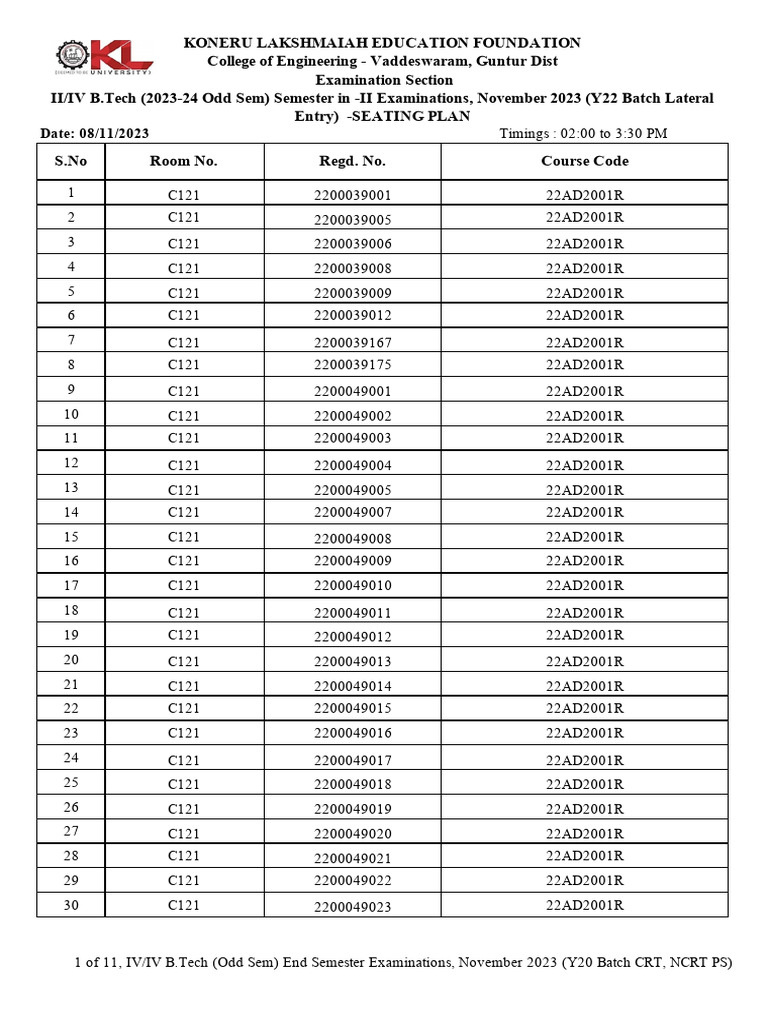 08 11 2023 02 00 To 3 30 PM B Tech Y22 Batch Lateral Entry Seating | PDF