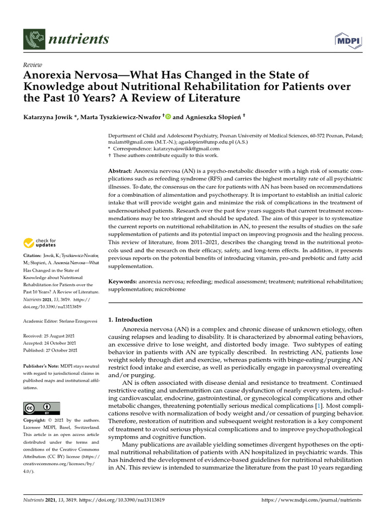 Anorexia Nervosa What Has Changed in The State of Knowledge About ... Anorexia Nervosa What Has Changed in The State of Knowledge About ...
