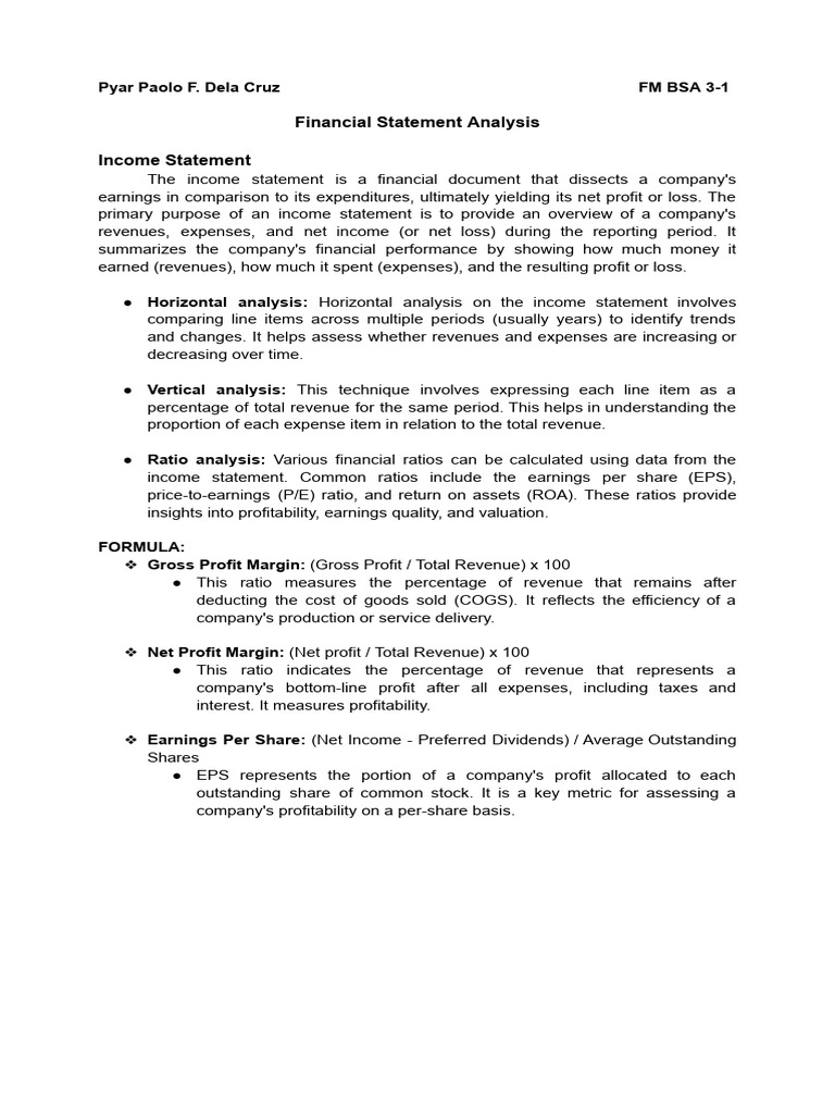 Financial Statement Analysis Overview | PDF | Equity (Finance ...