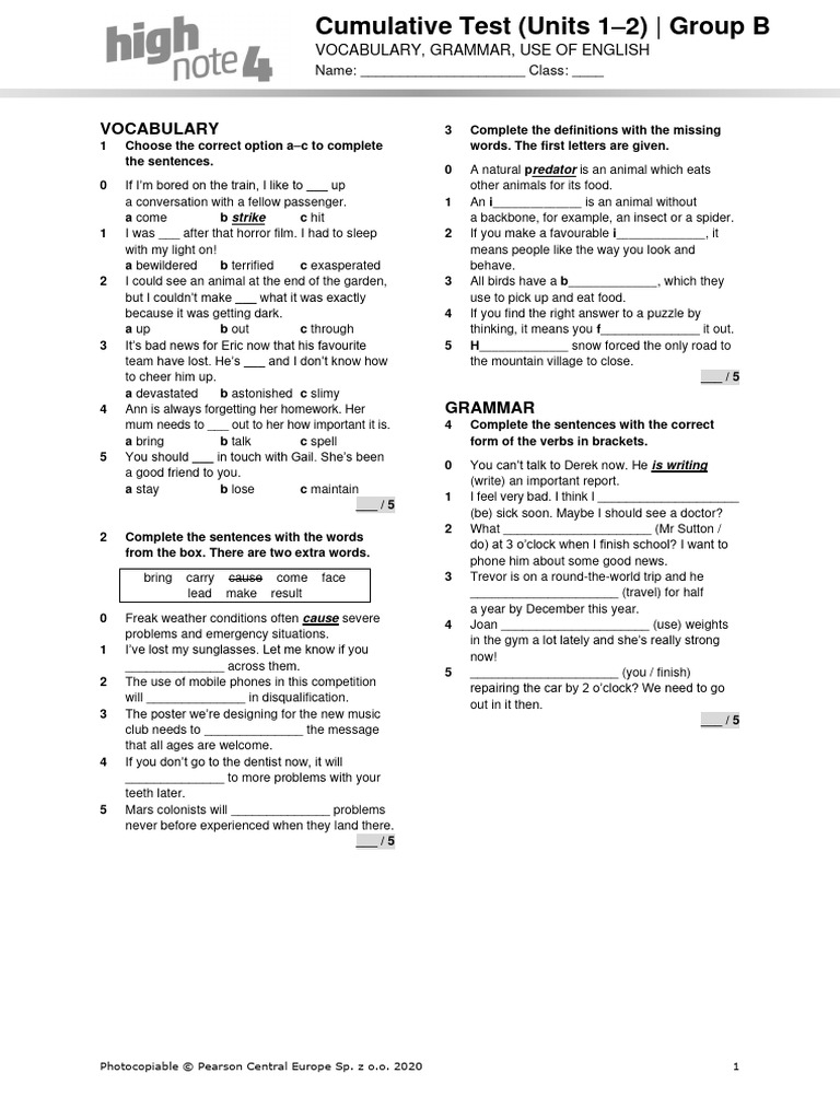 Cumulative Test: Vocabulary & Grammar | PDF | Language Arts & Discipline