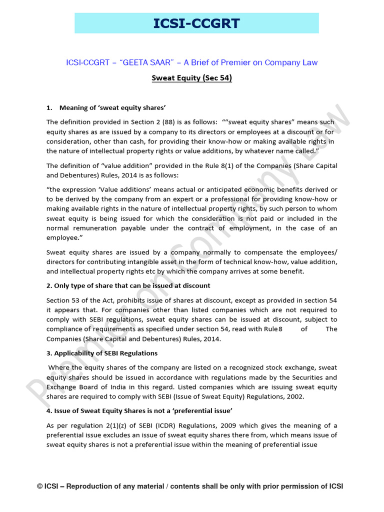 Sweat Equity Shares | Download Free PDF | Valuation (Finance) | Equity ...