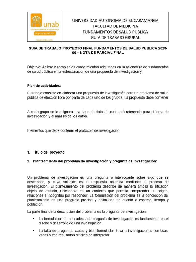 Guia Proyecto Final de Investigacion Fundamentos 2023 60 | PDF | Salud pública | Medición