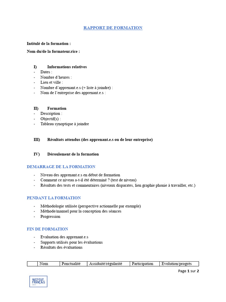 Rapport de Formation | PDF