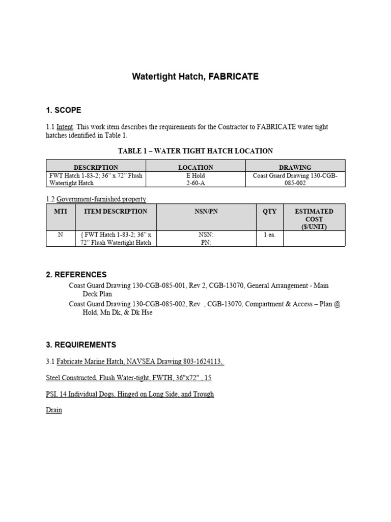 Watertight Hatch SOW | PDF