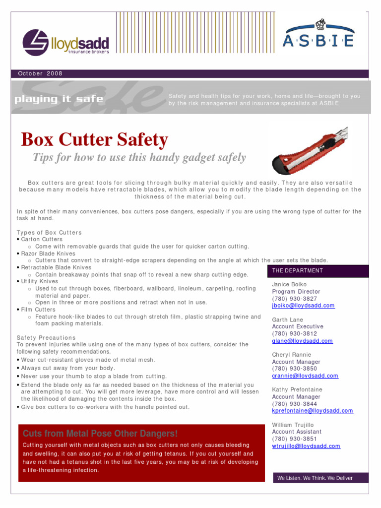 Box Cutter Safety | PDF | Blade | Cutting Tools