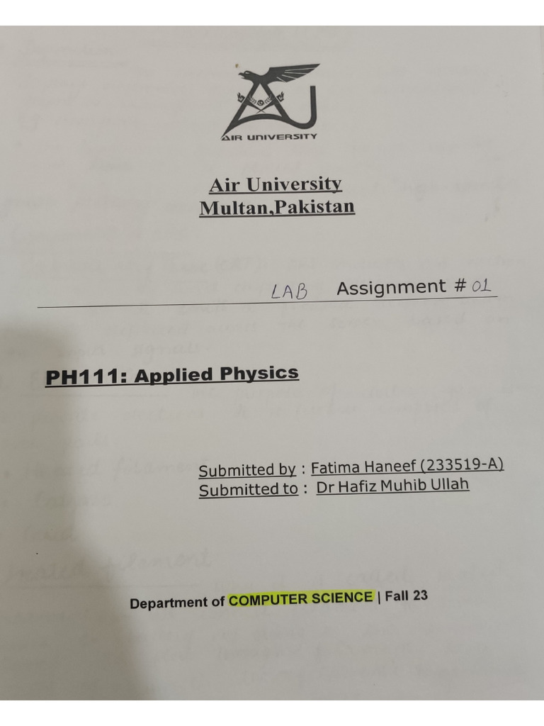 Fatima 519 Applied Physics Lab Assignment 01 | PDF Fatima 519 Applied Physics Lab Assignment 01 | PDF