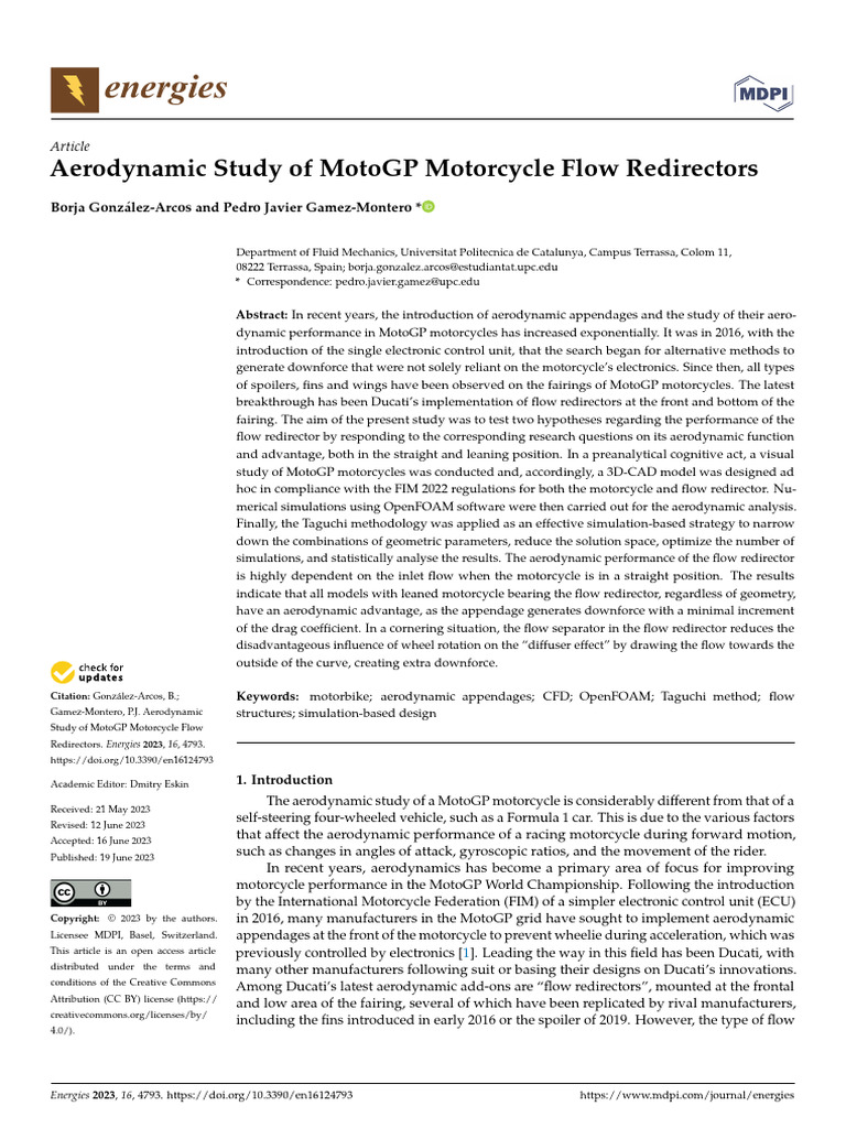 Aerodynamic Study of MotoGP Motorcycle Flow Redirectors | PDF ...