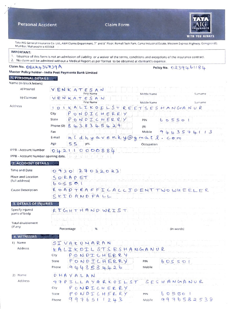 Personal Accident Claim Guide | PDF | Health Sciences | Health Care
